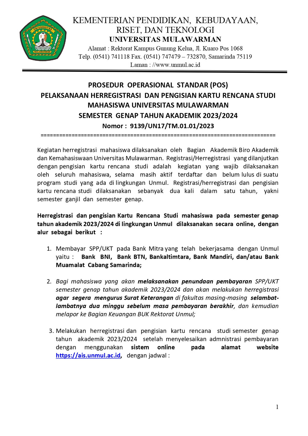 POS Herregistrasi & Pengisian KRS Semester Genap TA 2023-2024